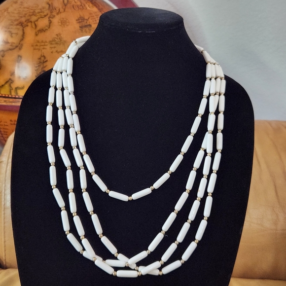 Jewelry | Vintage 7s White Rod Gold Beaded Multistrand Statement ...